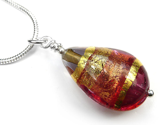 Murano Glass Pendant Necklace - Ruby Gold Drop – Indigo Silver